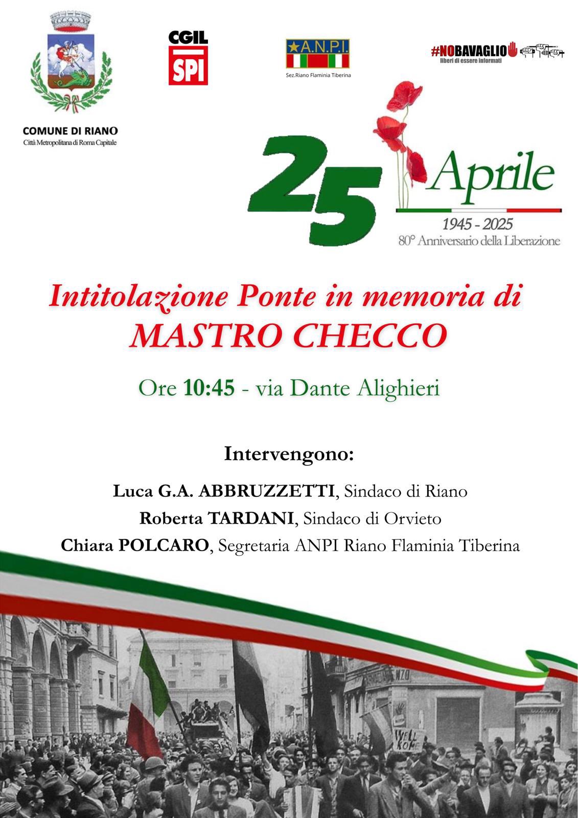 25 aprile, a Riano un ponte porterà il nome dell’orvietano Francesco ...